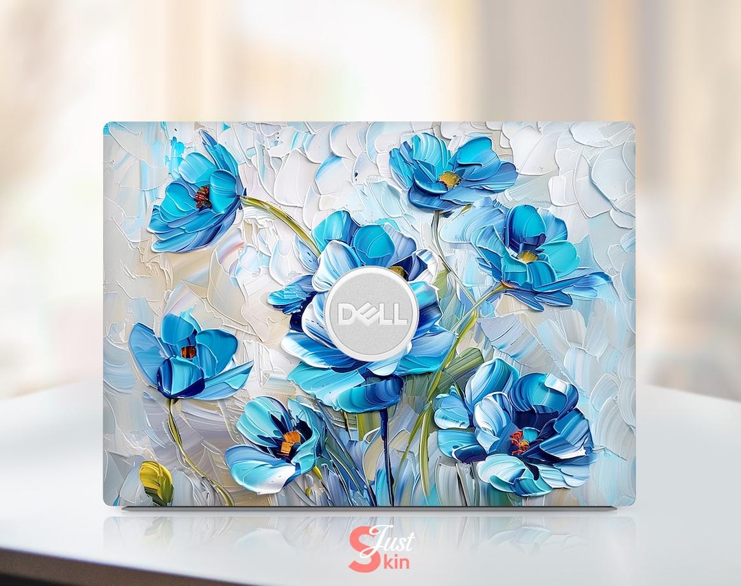 Dell Laptop Skin Custom Blue Oil Painting Flowers Sticker Gift Full ...