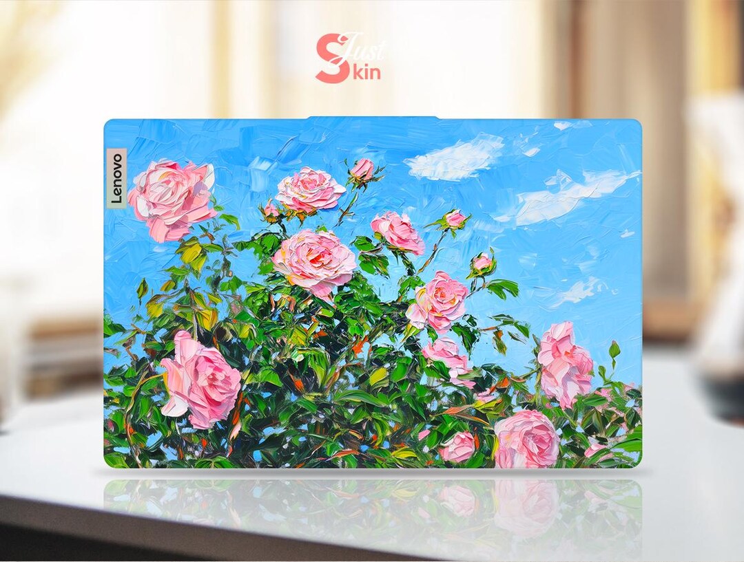 Lenovo Computer Skin Pink Oil Painting Flowers Customizable Gift Vinyl ...
