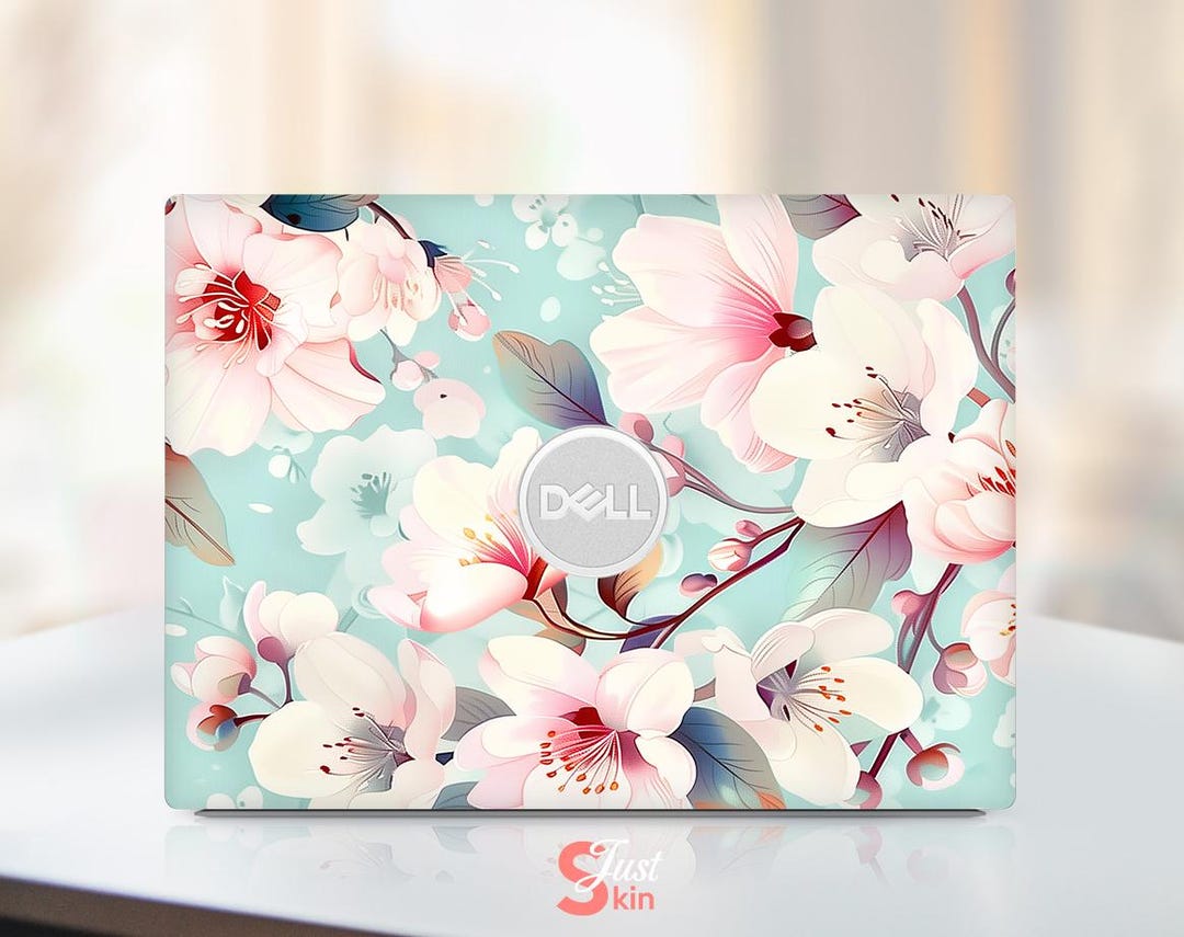 Dell Computer Decal Custom Personalized Oil White Painting Flowers Gift ...