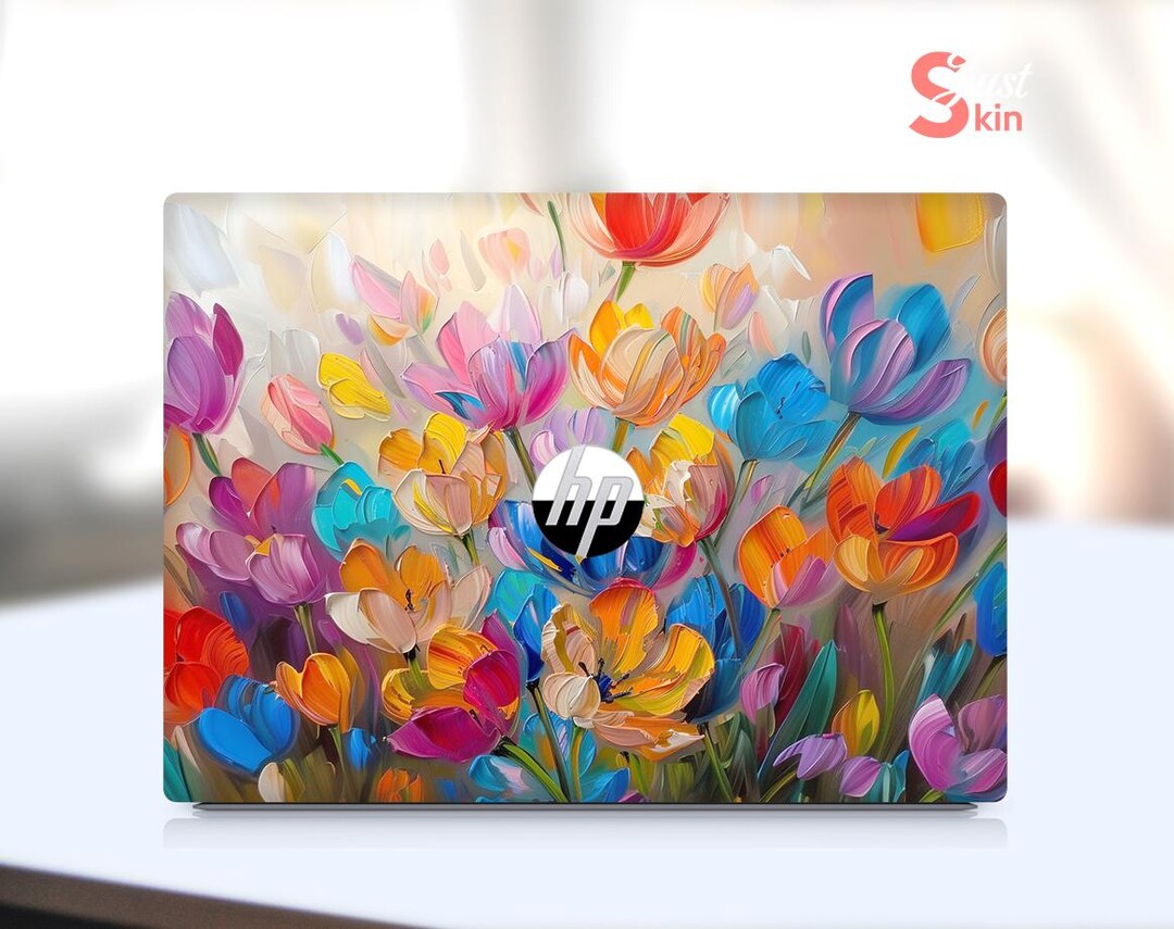 HP Laptop Lid Custom Colorful Oil Painting Floral Design Gift Vinyl ...