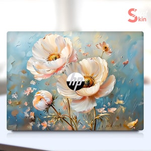 HP Laptop Skin Retirement Gift Custom White Floral Pattern Vinyl Decal ...