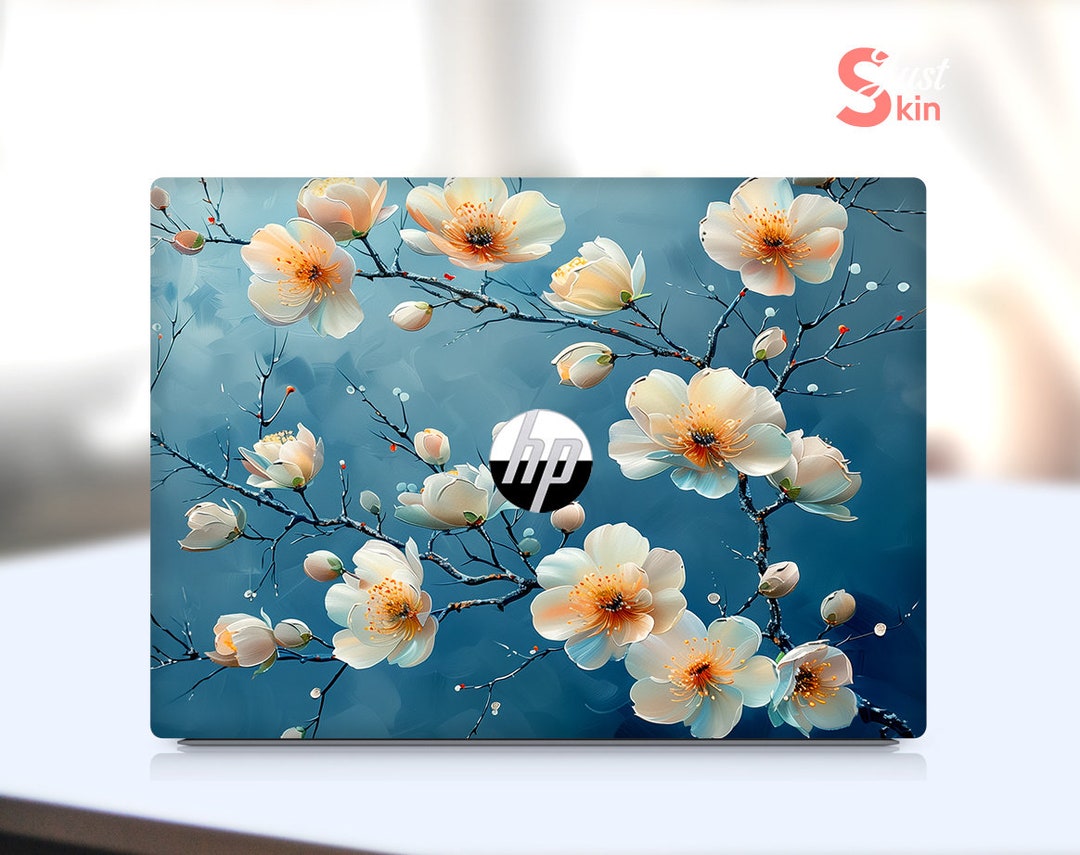 HP Laptop Sticker Thank You Gift Custom White Floral Pattern Vinyl ...