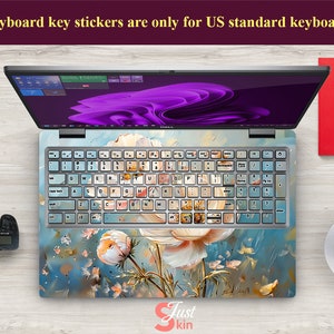 HP Laptop Skin Retirement Gift Custom White Floral Pattern Vinyl Decal ...