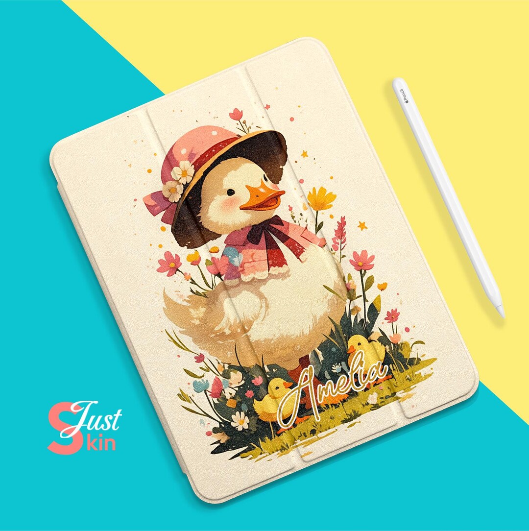 IPad Cover Artistic Yellow Duck Pattern Design Cover With Pen Holder ...