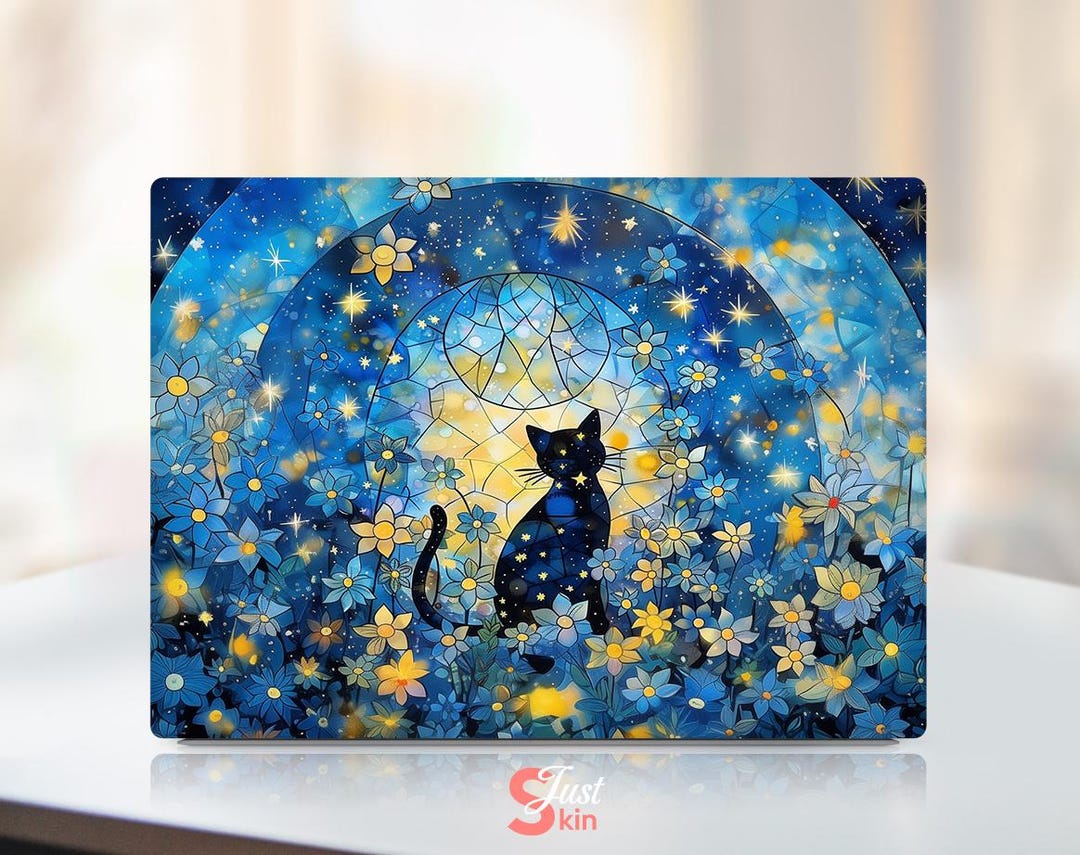 Dell Computer Sticker Custom Blue Flower and Cat Sticker Gift for ...