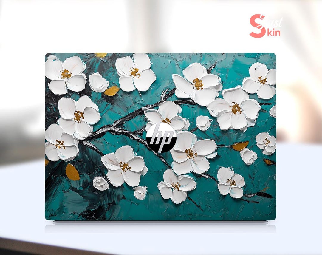 HP Laptop Sticker Personalized Oil Painting White Flower Pattern Vinyl ...