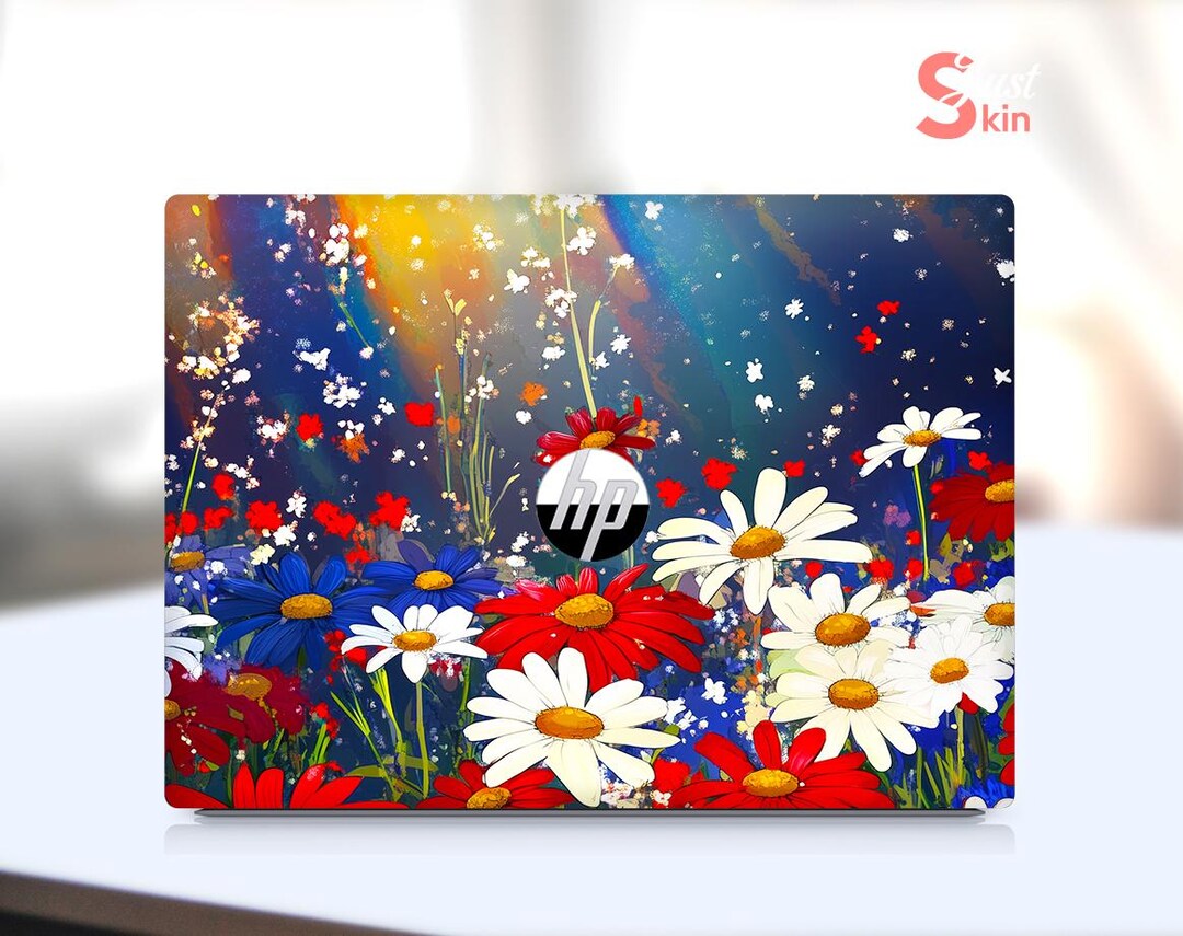 HP Laptop Sticker Customizable Name Colorful Flower Design Vinyl Decal ...