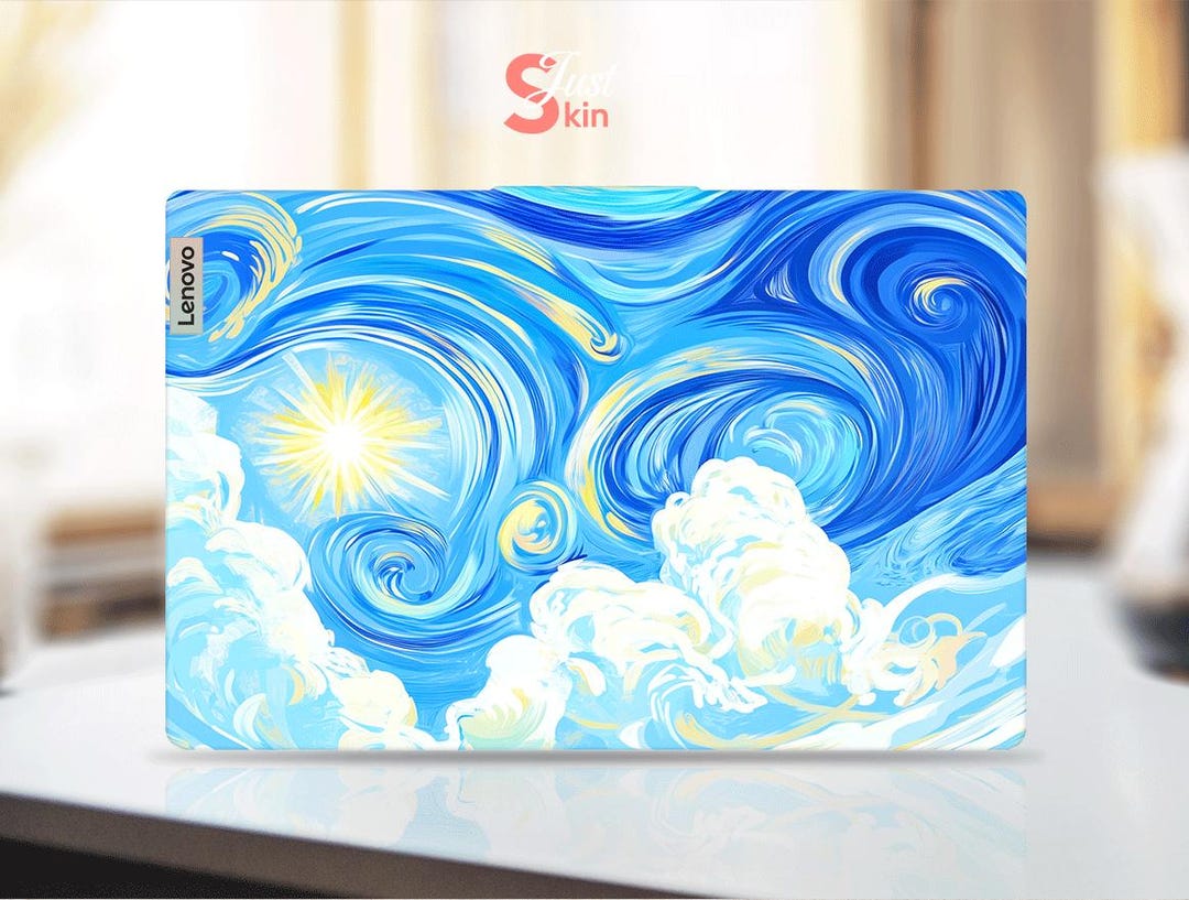Lenovo Laptop Skin Blue Abstract Oil Painting Customizable Gift Vinyl ...