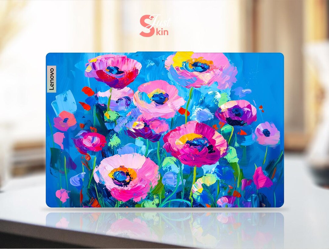 Lenovo Laptop Sticker Purple Oil Painting Flower Design Vinyl Decal for ...