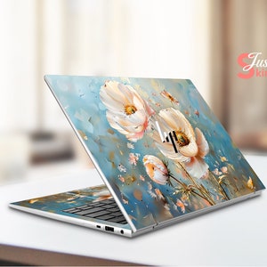 HP Laptop Skin Retirement Gift Custom White Floral Pattern Vinyl Decal ...