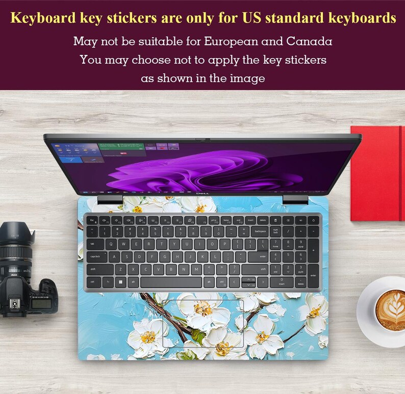 HP 16-ac Laptop Sticker Custom White Oil Painting Flower Design Vinyl ...