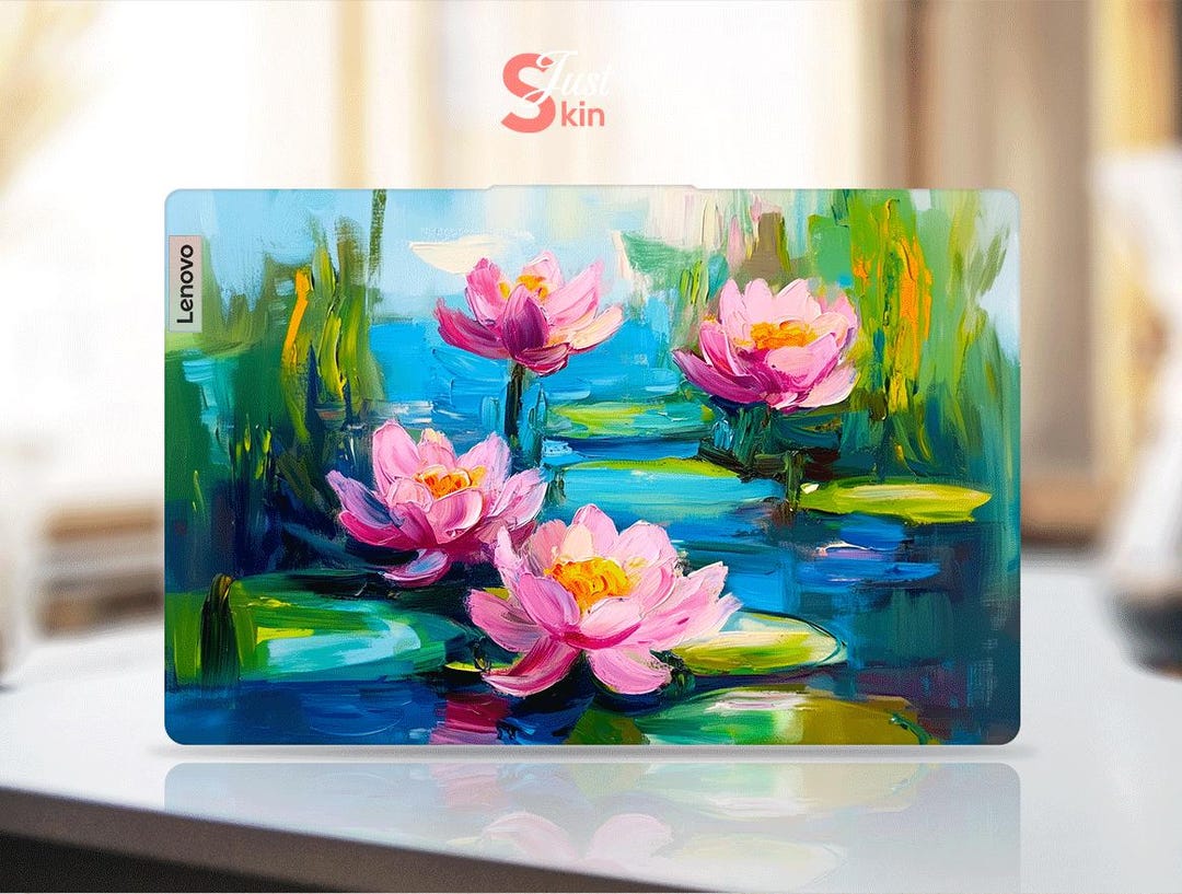 Lenovo Notebook Skin Pink Oil Painting Lotus Design Customizable Gift ...