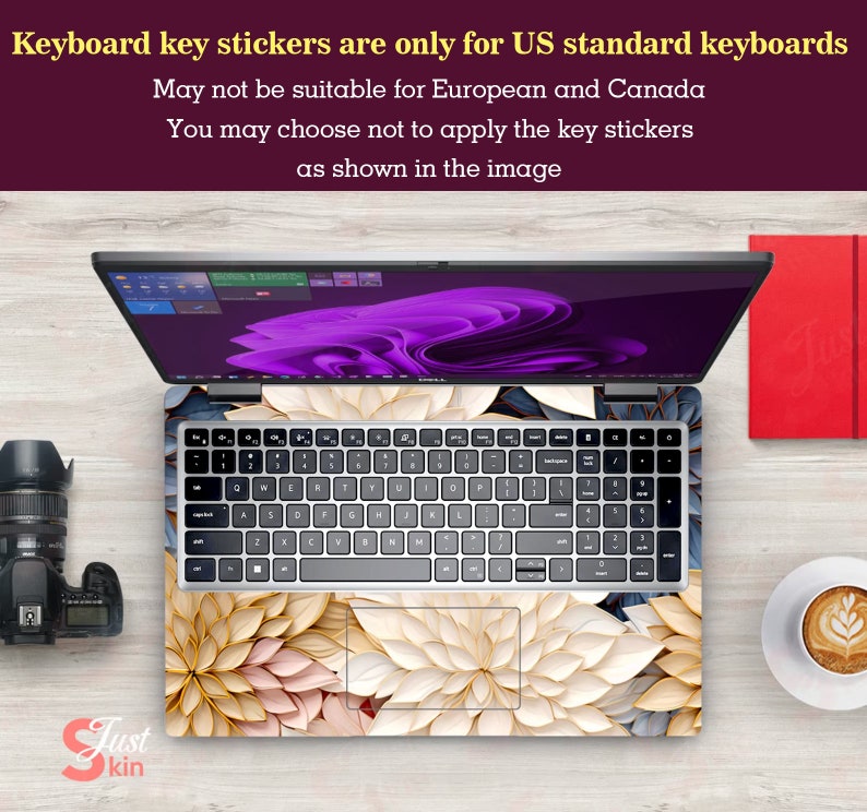 Dell Laptop Stickers, Plain Aesthetic Flowers Pattern Ultra-thin Oil ...