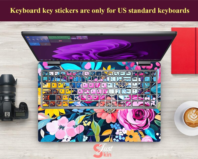 HP Laptop Decal Personalized Colorful Vivid Flower Pattern Vinyl Decal ...