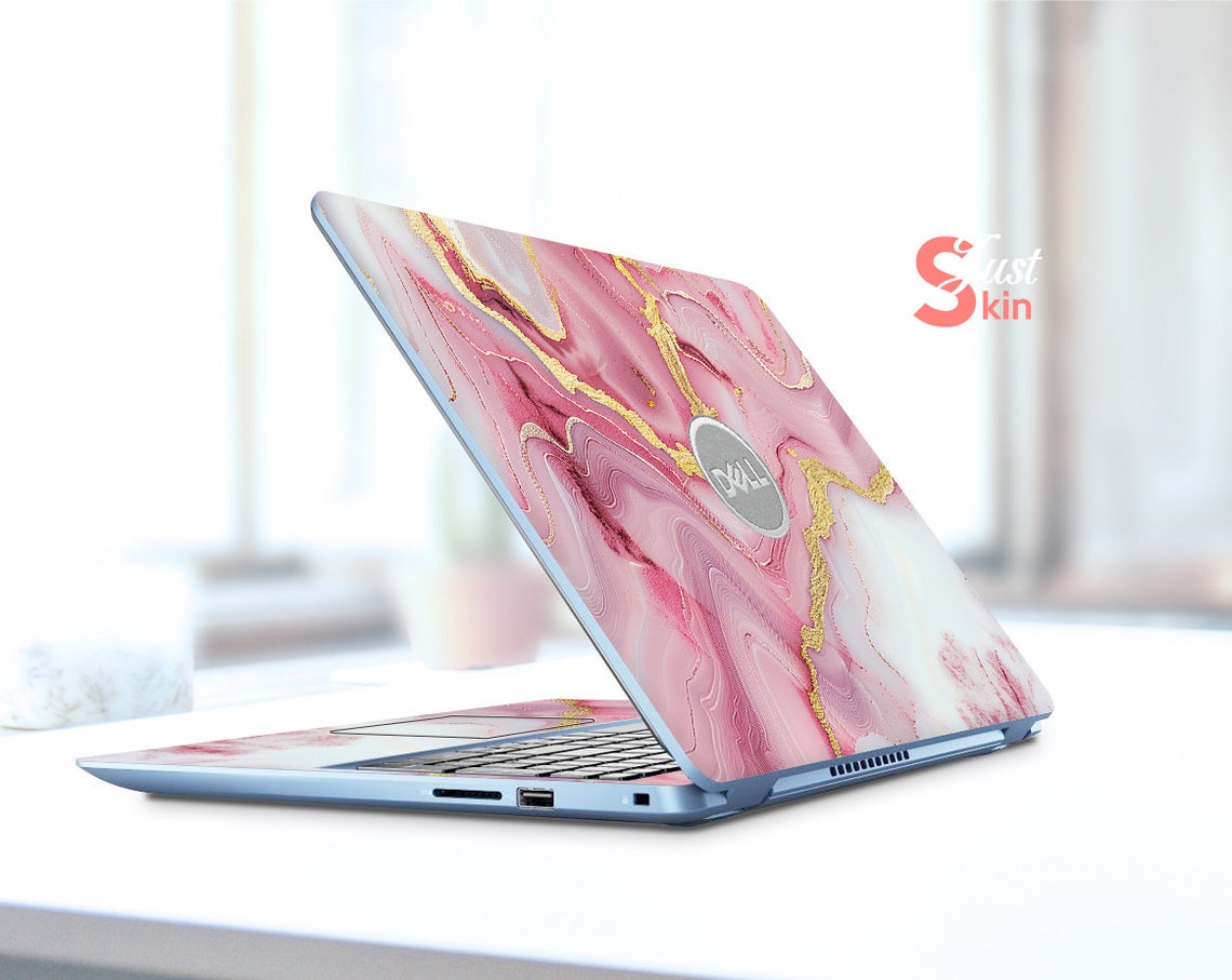Fits Dell Full Set of Laptop Stickers Supports Custom Cute Pink Marbled ...