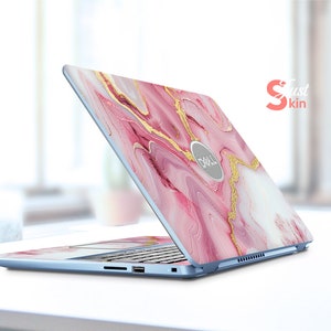 Fits Dell Full Set of Laptop Stickers Supports Custom Cute Pink Marbled ...