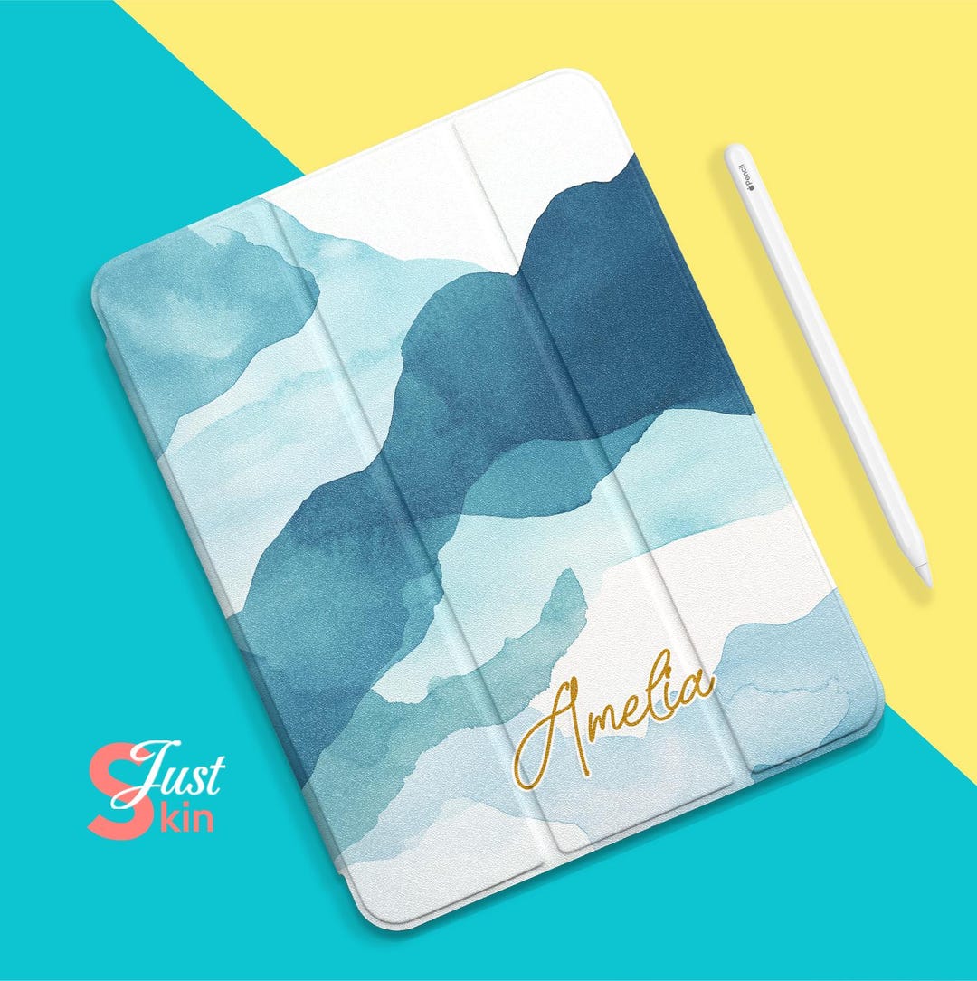 Simple Cloud Shape iPad Case With Holder Blue iPad Cover Custom Name ...