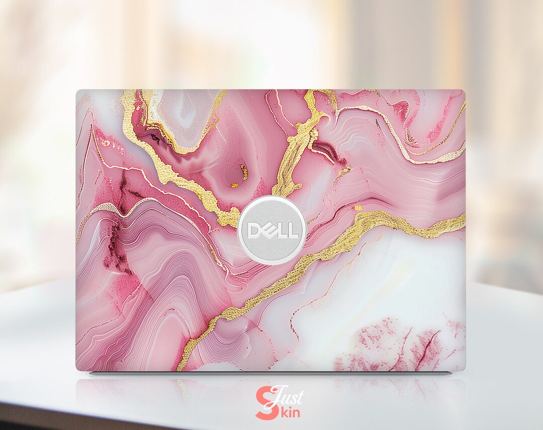Fits Dell Full Set of Laptop Stickers Supports Custom Cute Pink Marbled ...