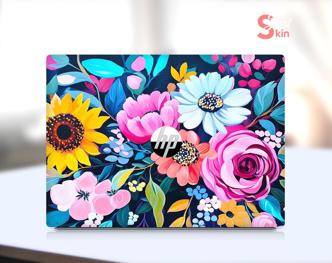 HP Laptop Decal Personalized Colorful Vivid Flower Pattern Vinyl Decal ...
