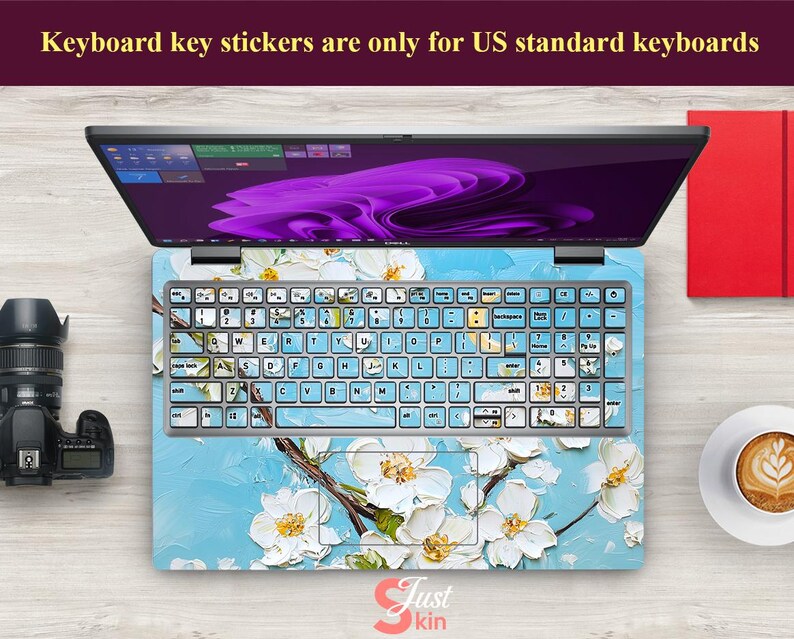 HP 16-ac Laptop Sticker Custom White Oil Painting Flower Design Vinyl ...
