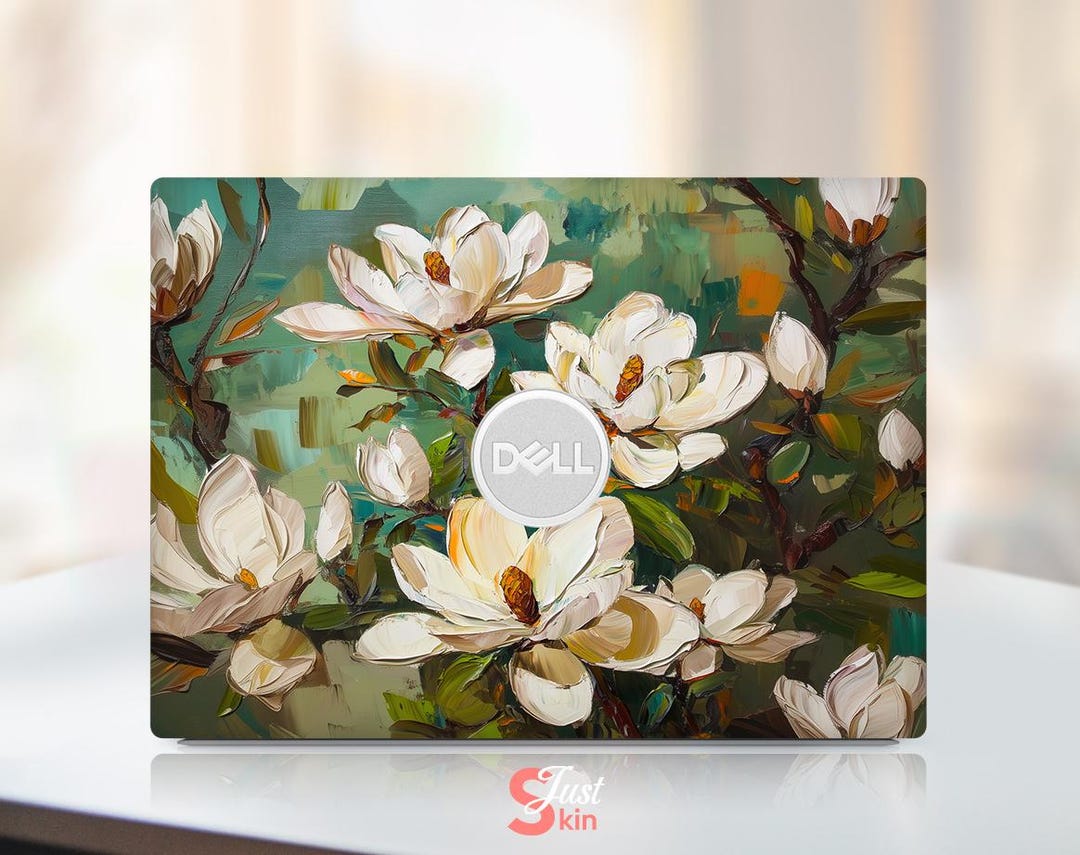 Dell XPS Laptop Decal Gift for Wife Oil Painting White Flower Design ...