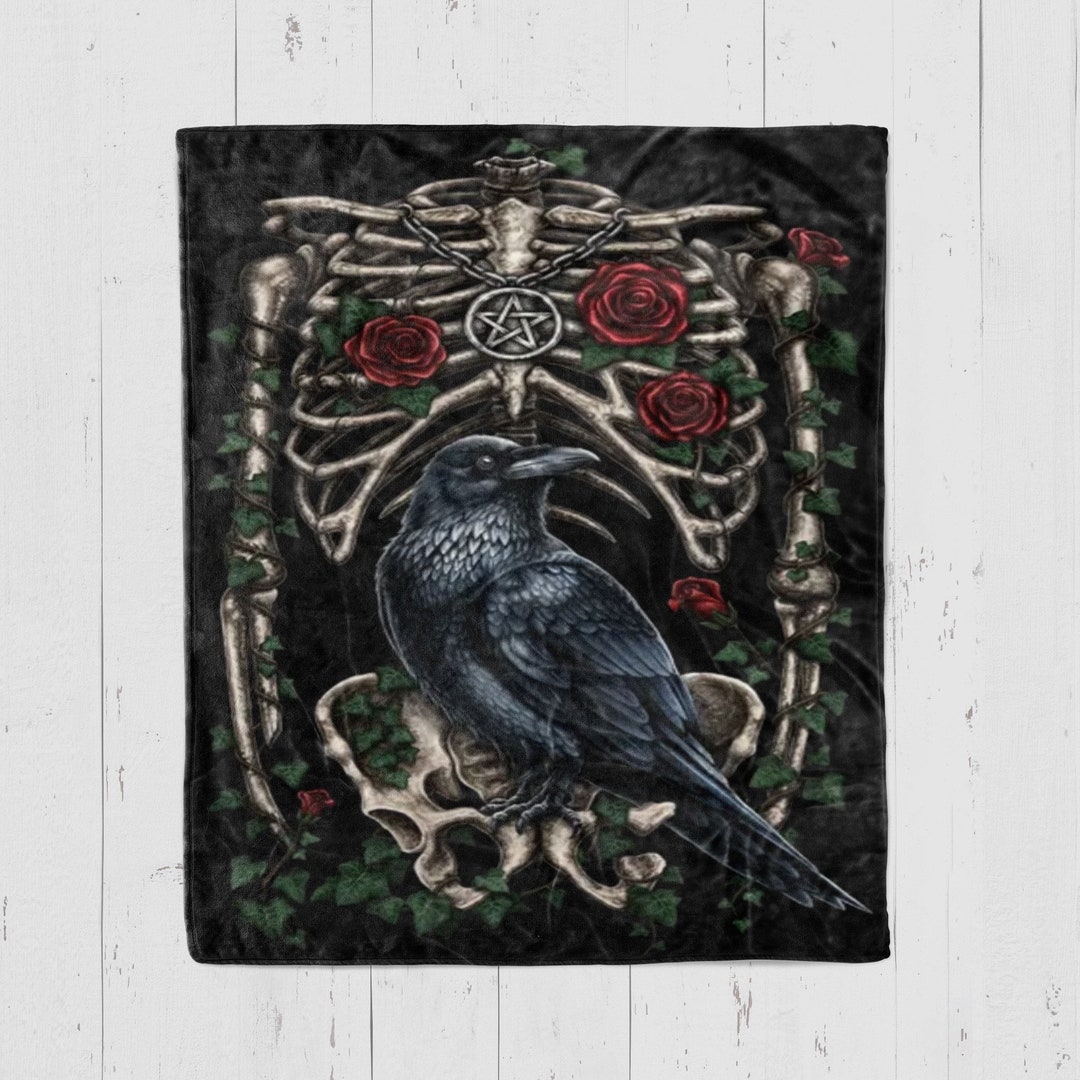 Dark Art Roses Human Skeleton and Crow Throw Blanket Couples - Etsy