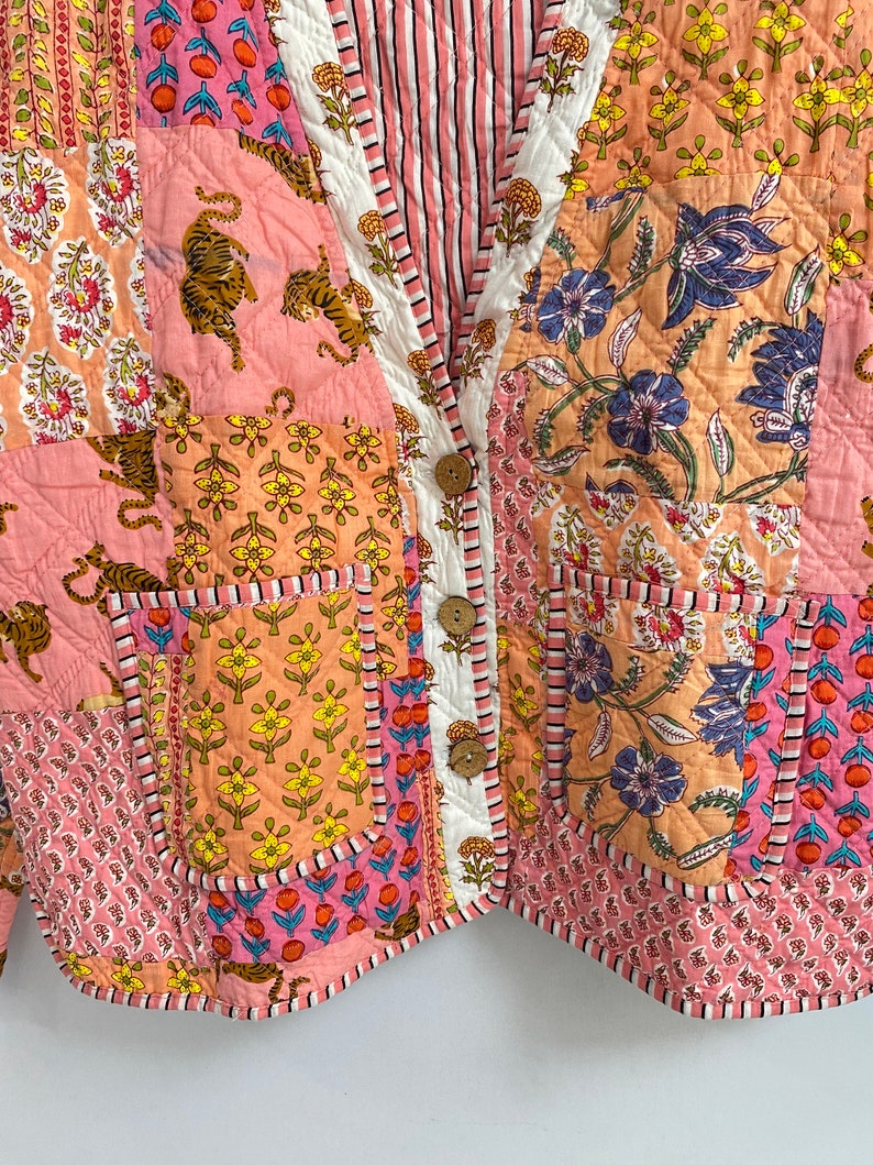 Handmade Patchwork Jacket Cotton Burfi Quilted Jacket Indian Reversible ...