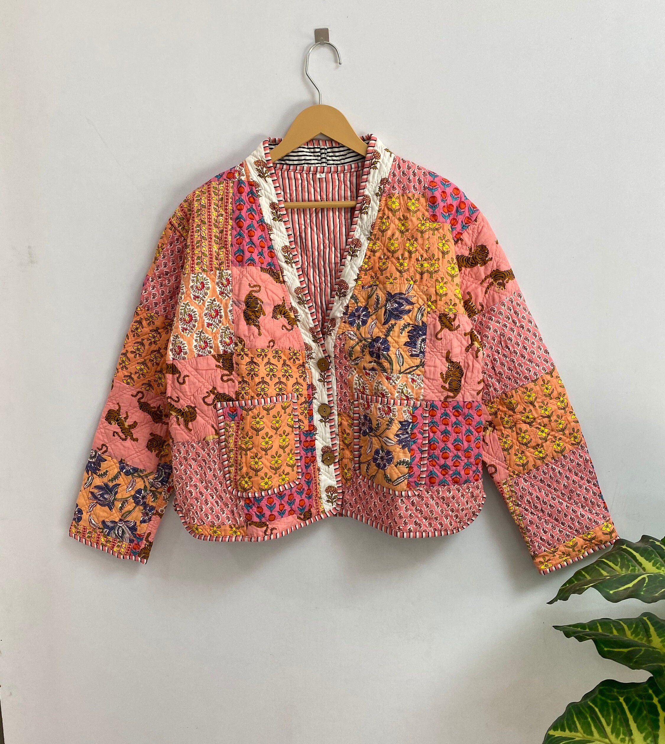 Handmade Patchwork Jacket Cotton Burfi Quilted Jacket Indian Reversible ...