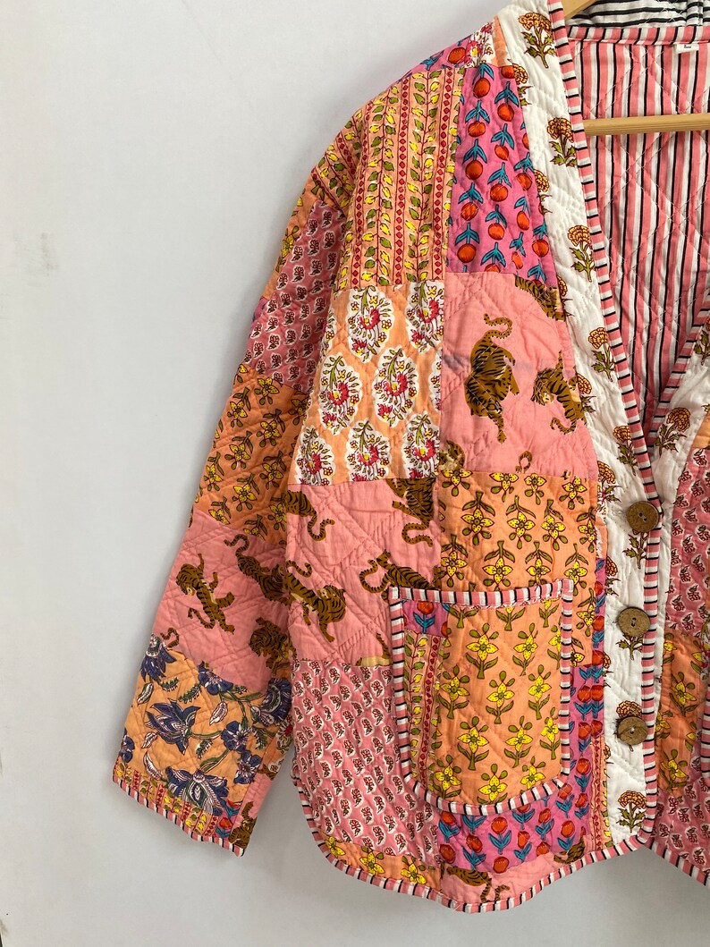 Handmade Patchwork Jacket Cotton Burfi Quilted Jacket Indian Reversible ...