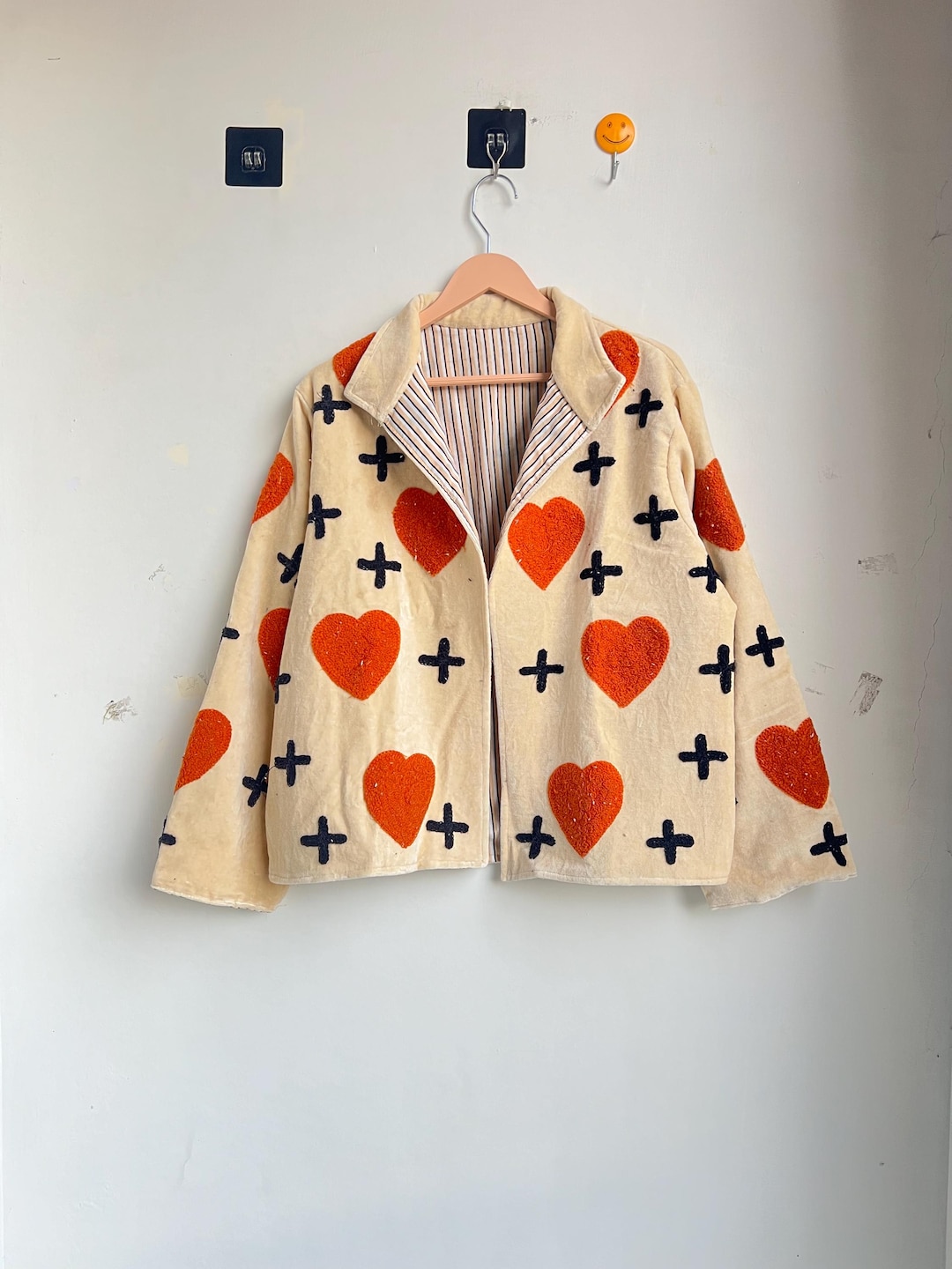 Handmade Velvet Heart & Cross Embroidery Velvet Jacket, Boho Style ...
