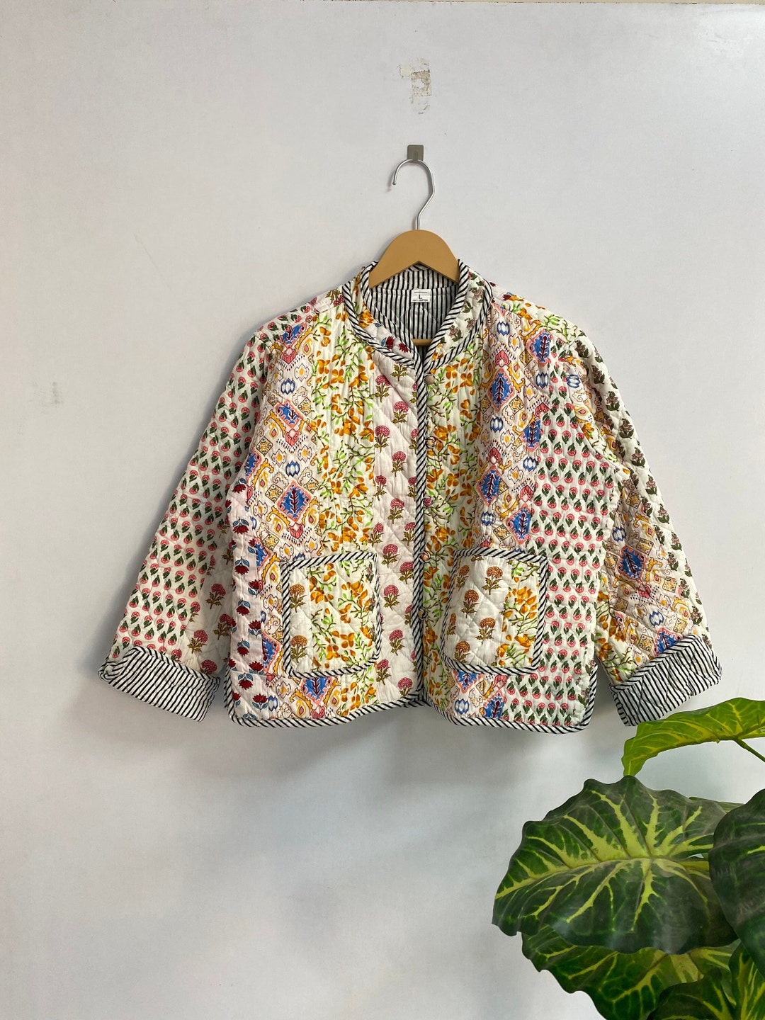 Patchwork Collar Jacket Cotton Burfi Quilted Boho Coat Unisex New Style ...