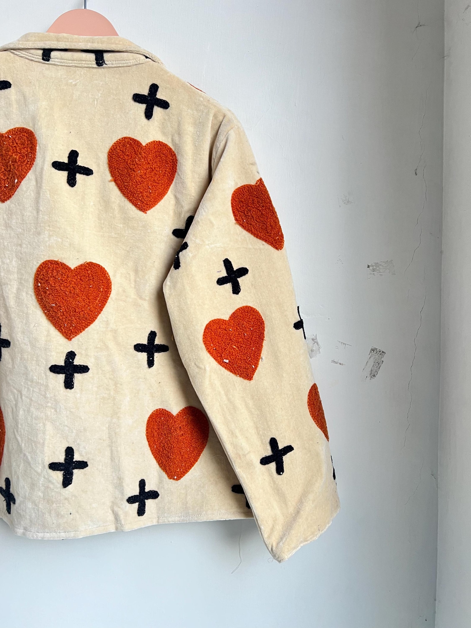 Handmade Velvet Heart & Cross Embroidery Velvet Jacket, Boho Style ...