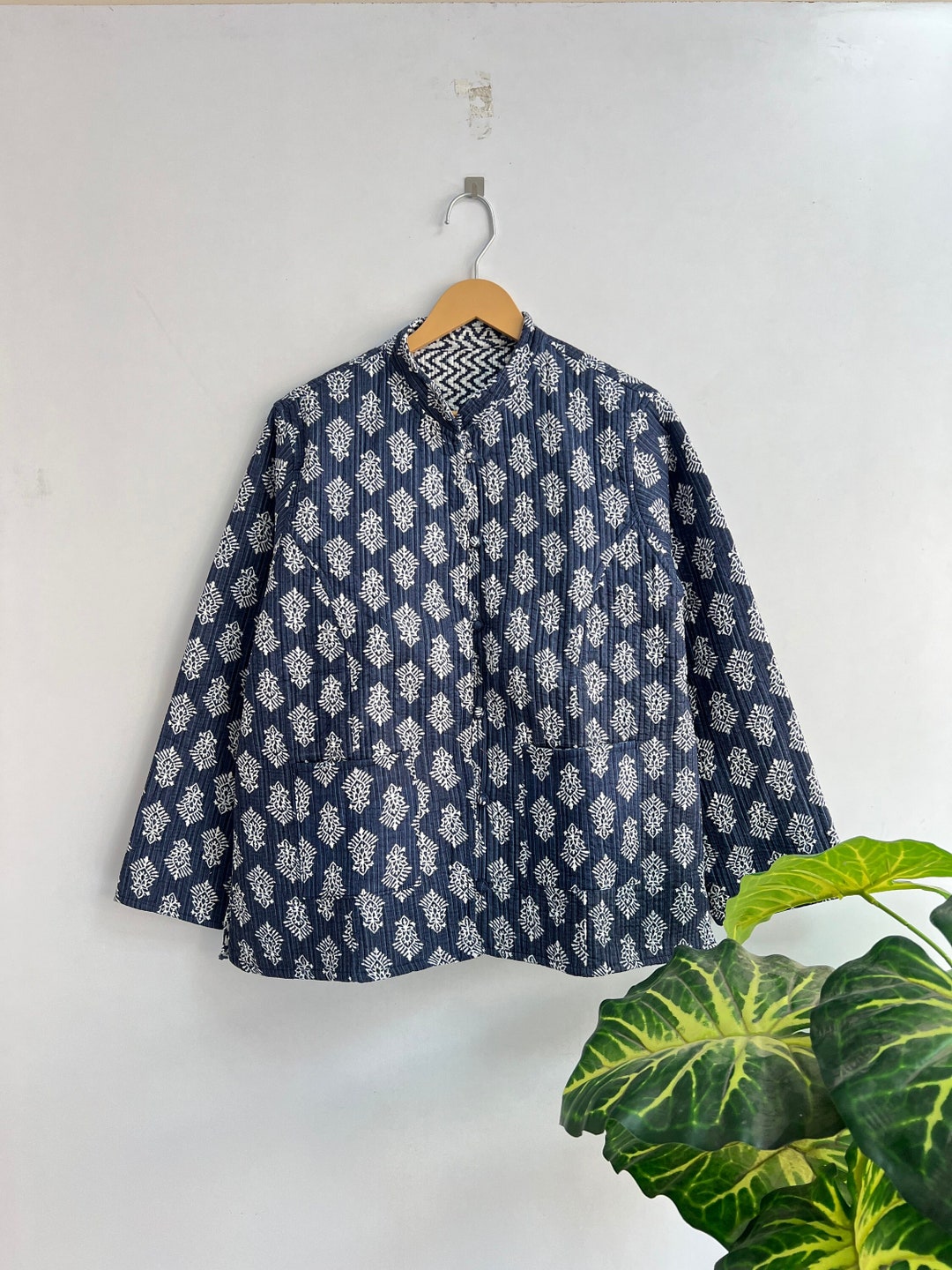 Reversible Jacket Blue Indigo Jacket Indian Handmade Cotton Coat Jacket ...