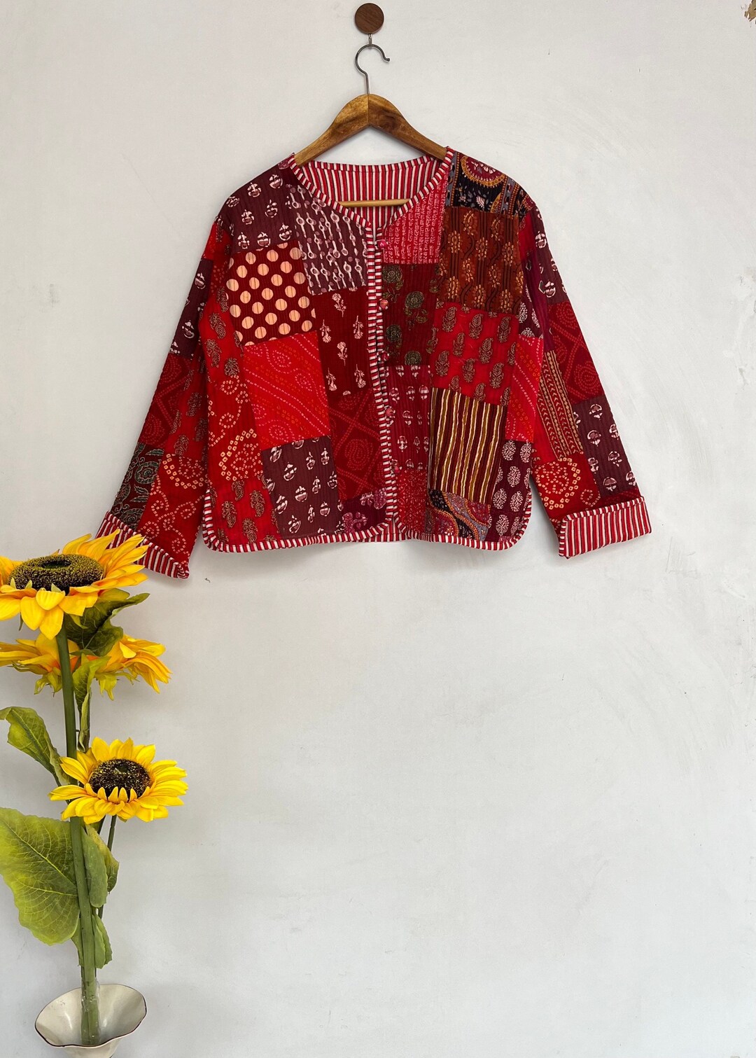 Red Colour Patchwork Jacket Hand Stitched Cotton Patchwork - Etsy