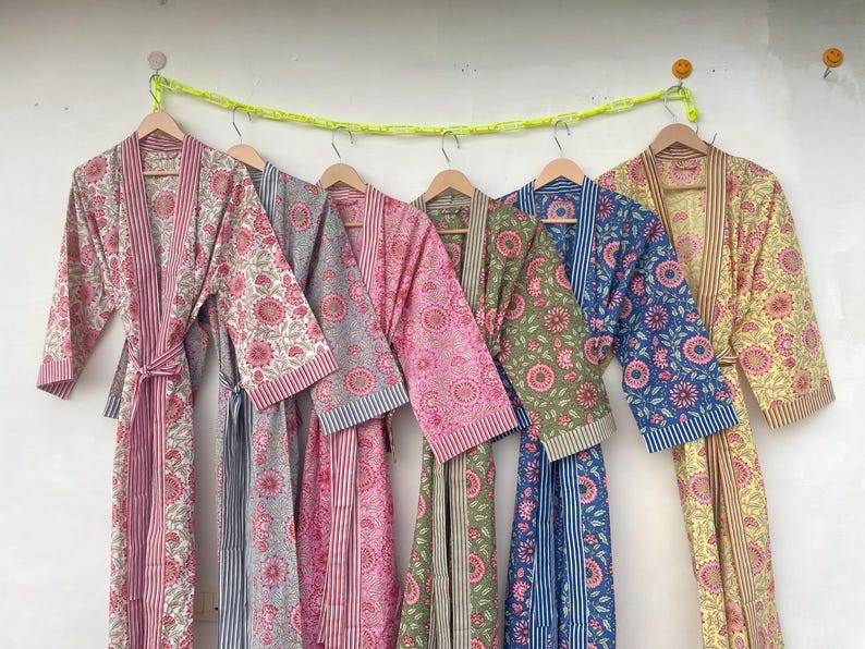 Beautiful Cotton Kimono Dress, Bath Robe Kimono, Hand Block Printed ...