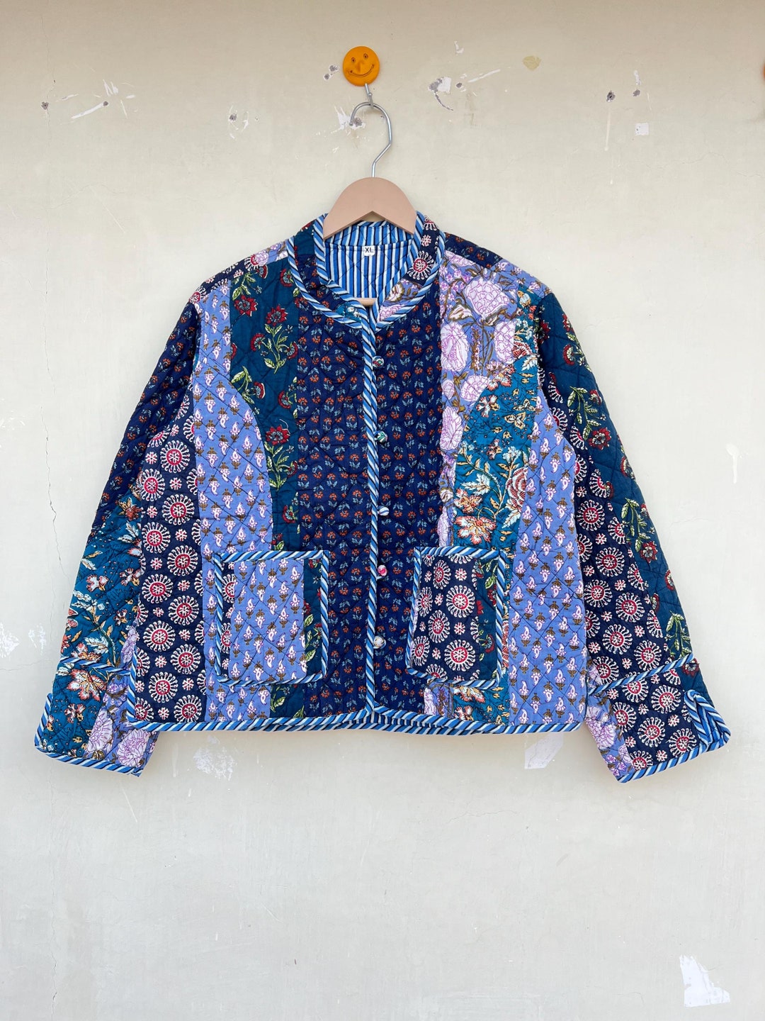 Burfi Quilted Patchwork Jacket Indian Handmade Cotton Coat Reversible ...