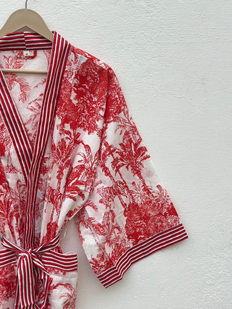 100% Cotton Kimono Robe, Jungle Print Kimono Robe, Bathrobe, Indian ...
