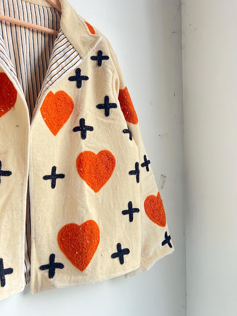 Handmade Velvet Heart & Cross Embroidery Velvet Jacket, Boho Style ...