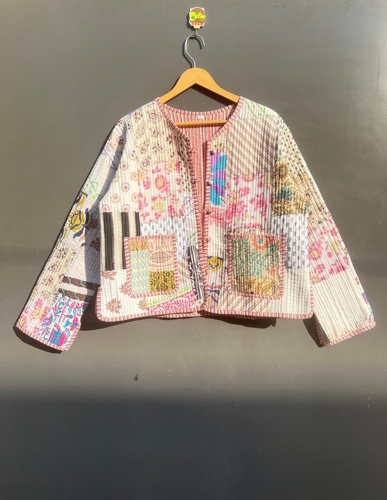White Color Handmade Patchwork Jackets, Indian Cotton Handmade Winter ...