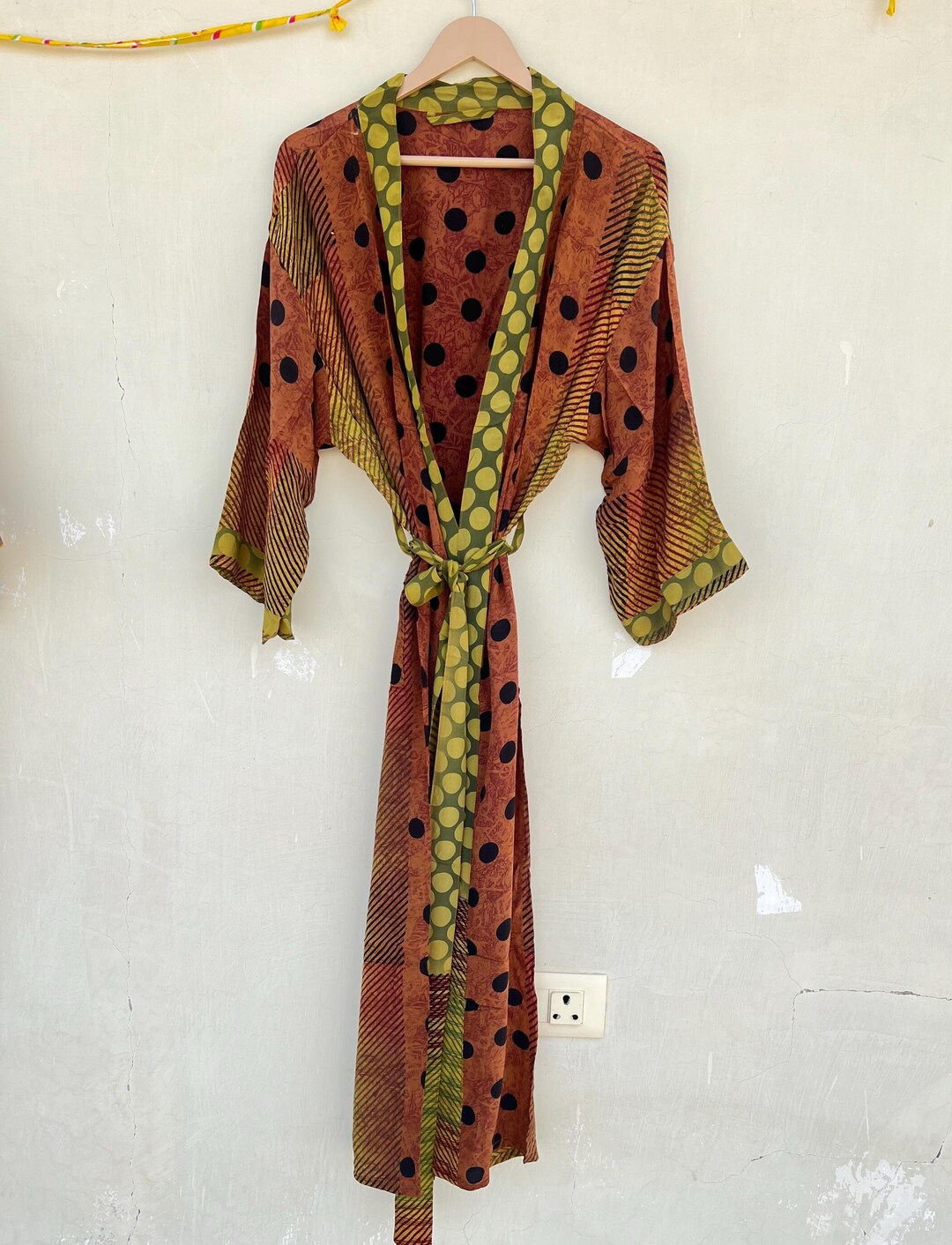 Beautiful Crape Silk Kimono Robe Party Wear Silk Sari Kimono Dress ...