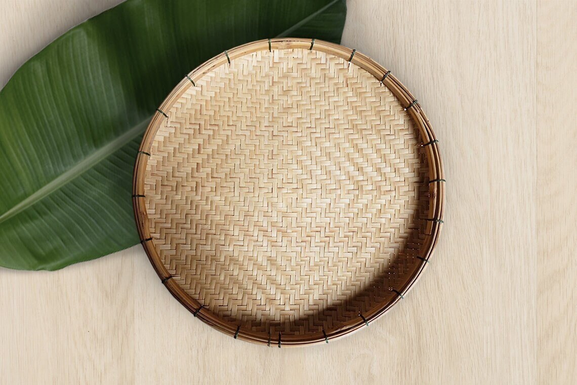 LARGE BAMBOO TRAY Handmade Traditional Thai Rattan Straw Colander ...