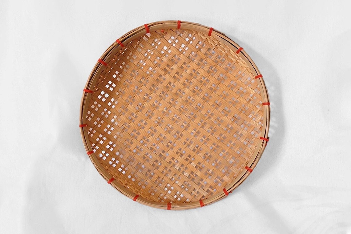 BAMBOO TRAY DECOR Handmade Traditional Thai Rattan Straw Sieve Basket ...