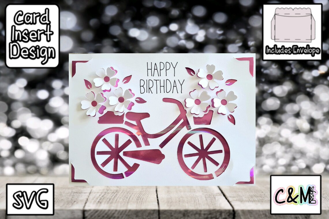 Bike Birthday Card SVG Happy Birthday Card Insert Card - Etsy