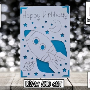 Birthday Card SVG Happy Birthday Rocket Space Birthday Card SVG Card ...