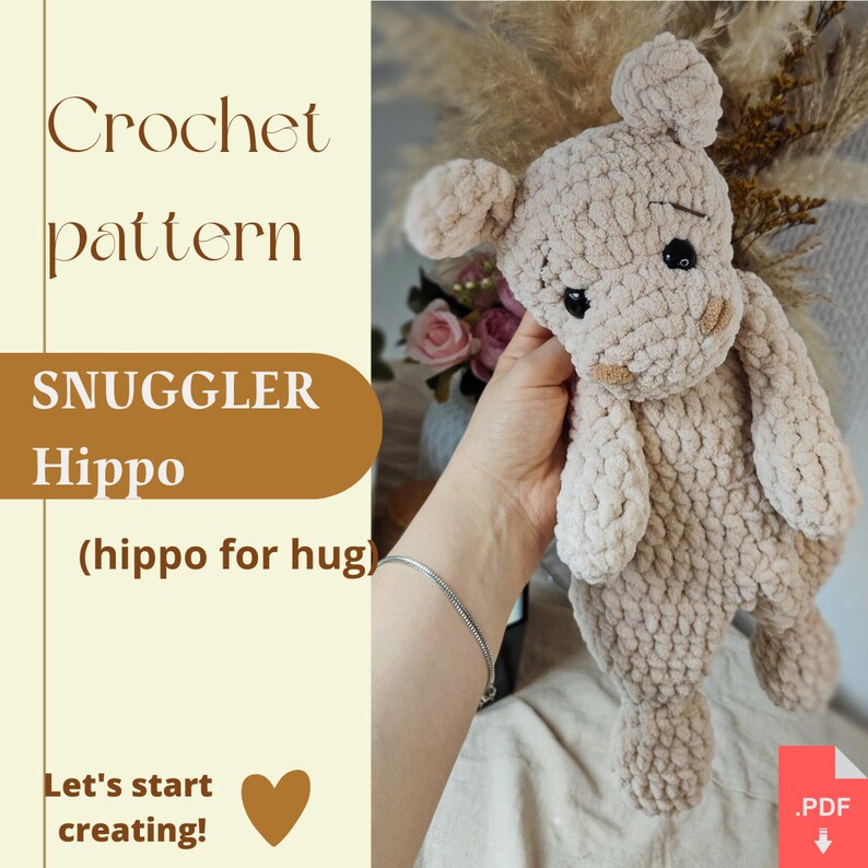 HIPPO Snuggler Plush Lovey | Hippo Security Blanket Toy | Amigurumi ...