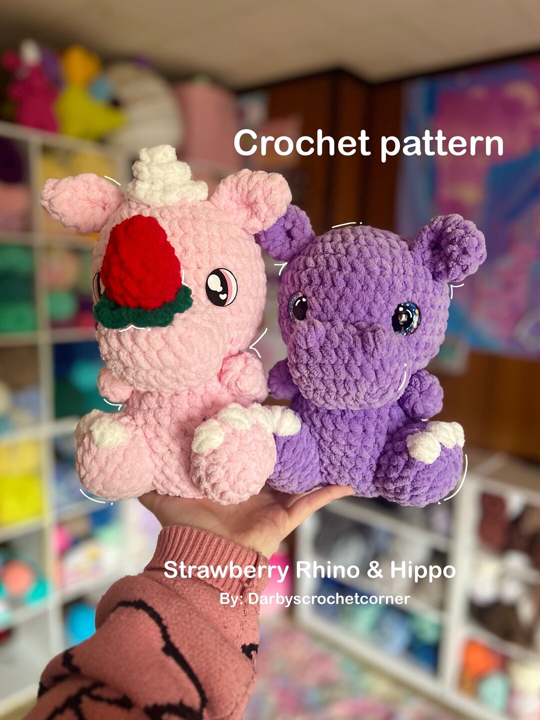 Strawberry Rhino & Hippo Crochet Pattern - Etsy