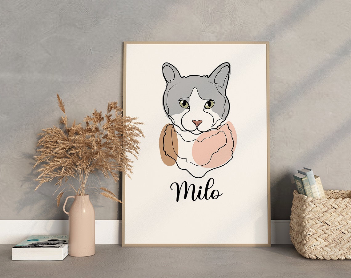Custom Cat Portrait,cat Portrait Drawing, Cat Personalized, Cat Line ...