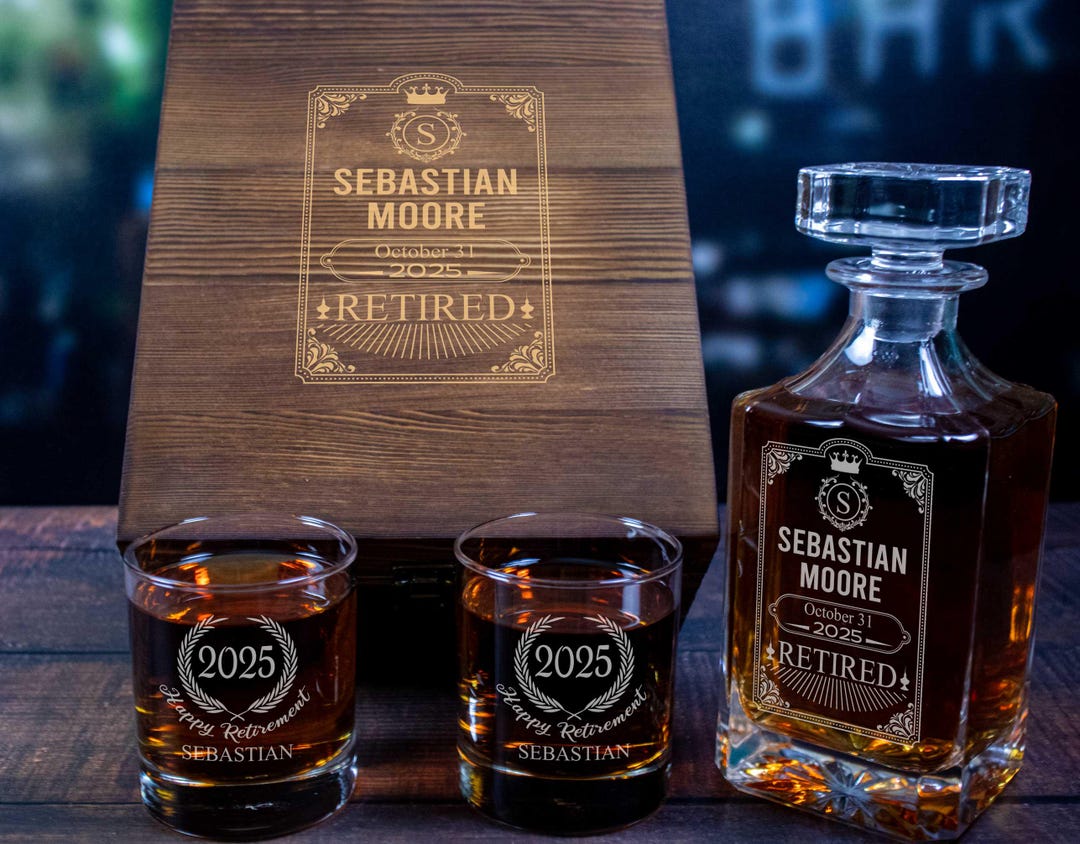 Personalized Retirement Whiskey Gift Box With Decanter and Glasses for ...