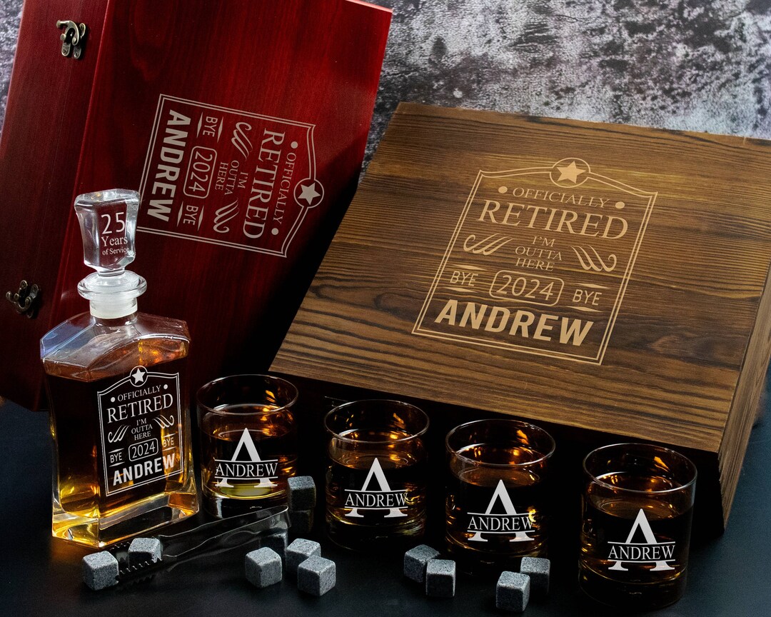 Retirement T Box Personalized Whiskey Decanter T Set Officially Retired For Men And