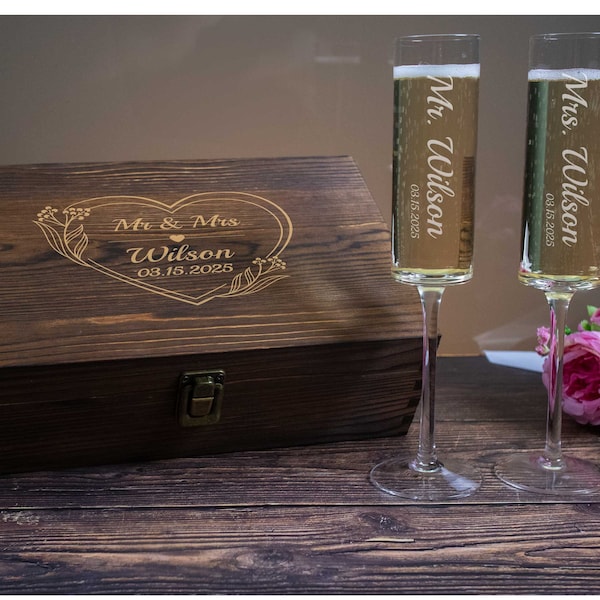 Wedding Flutes With Engraved Wooden Box - Etsy